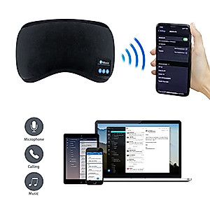 Sleeping Headphones Eye Mask for Sleeping with Removable Wireless Headphones Microphone Handsfree Travel Sleep Music Mask Gifts for Him (Black)