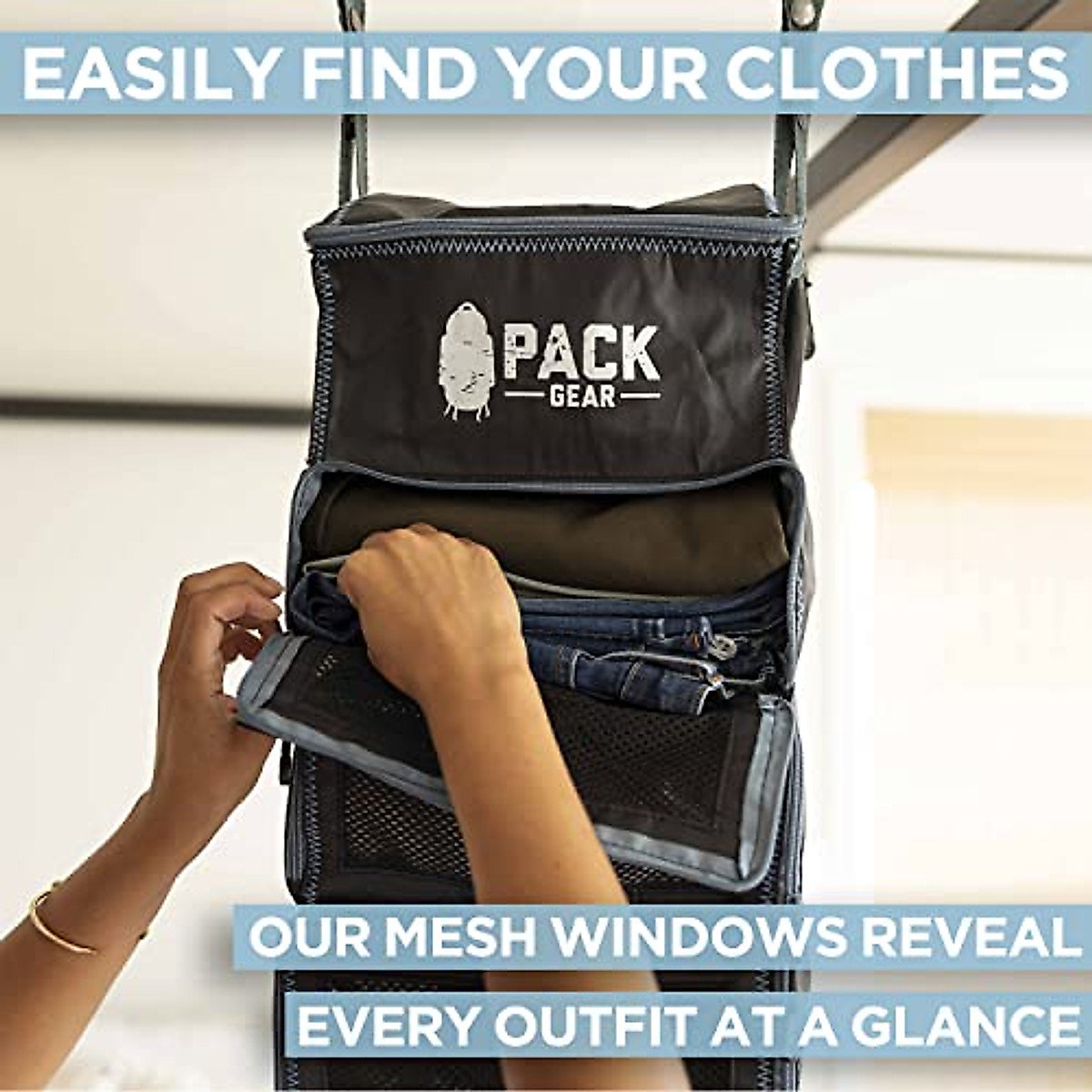 Pack Gear Suitcase Organizer | Pack More in your Large or Carry On Luggage | Unpack Instantly with these Compression Packing Cubes for Suitcases | Hanging Shelf Organizer for Closet (Black) (Carry-On)