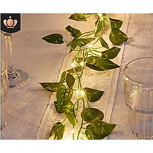 LED String Light Wedding Party Home Garden Bedroom Outdoor Indoor Wall Decorations（Green Leaf Rattan Copper Wire lamp） (32.8 Feet（Battery Models）)