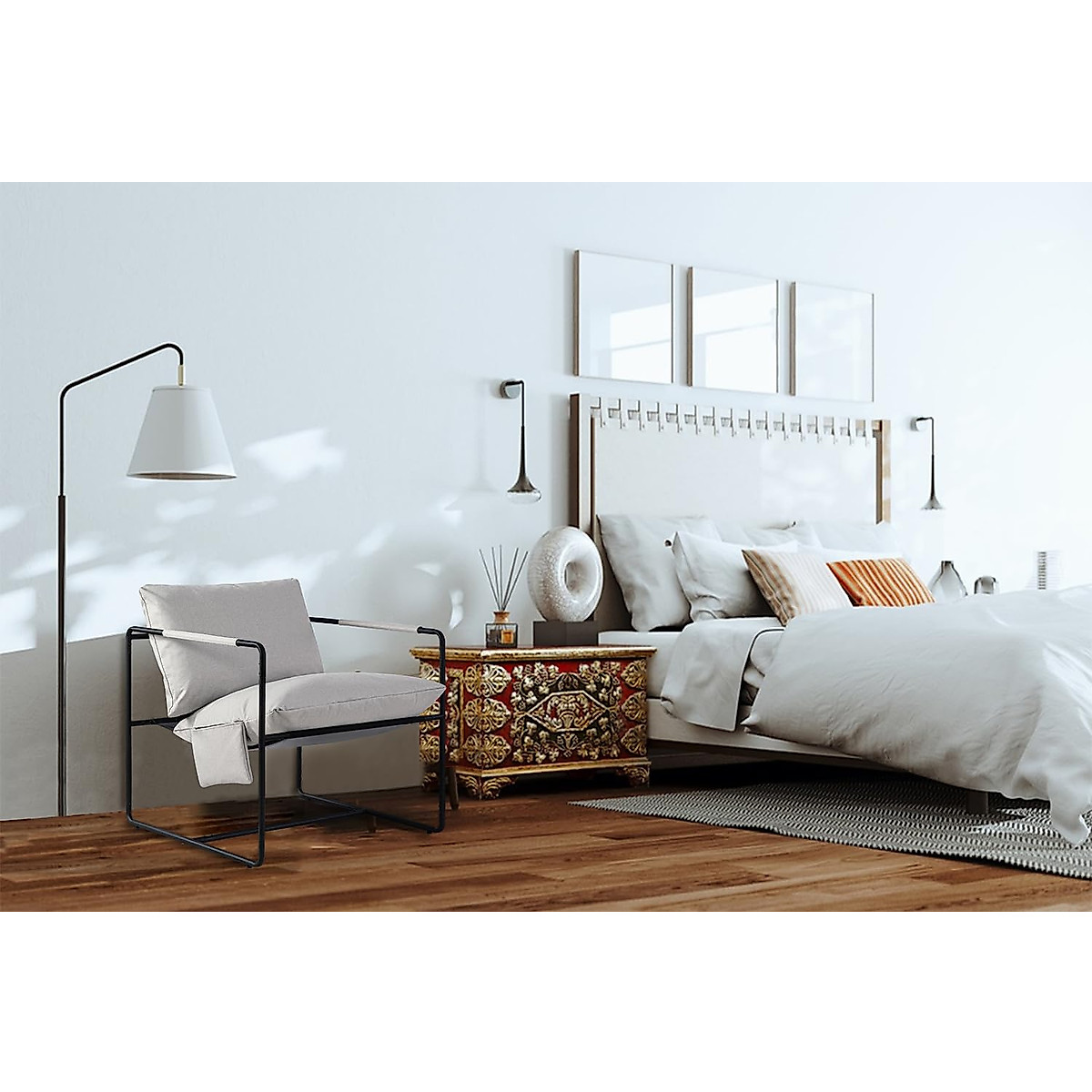 Cfvyne Modern Accent Chair - Simple Metal Framed Armchair, Soft 35D Shredded Foam Cushion Upholstered Comfy Relaxing Chairs for Living Room Bedroom Reading Corner Single Sofa (big size, light brown)