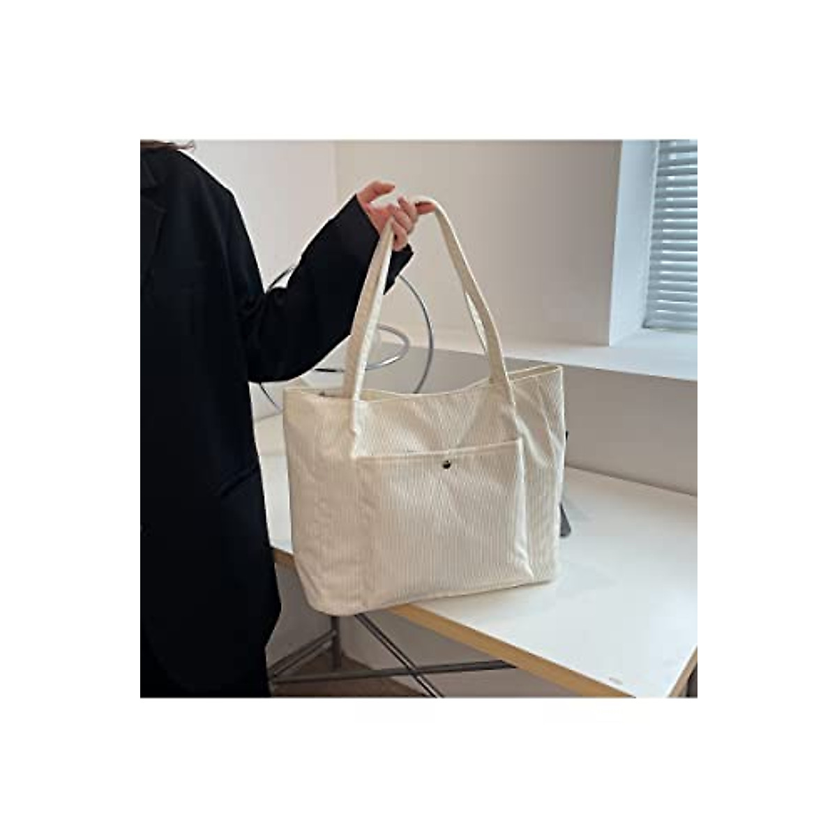 Ulisty Women Corduroy Pocket Tote Bag Casual Shoulder Bag Daily Shopping Bag Fashion Handbag grey