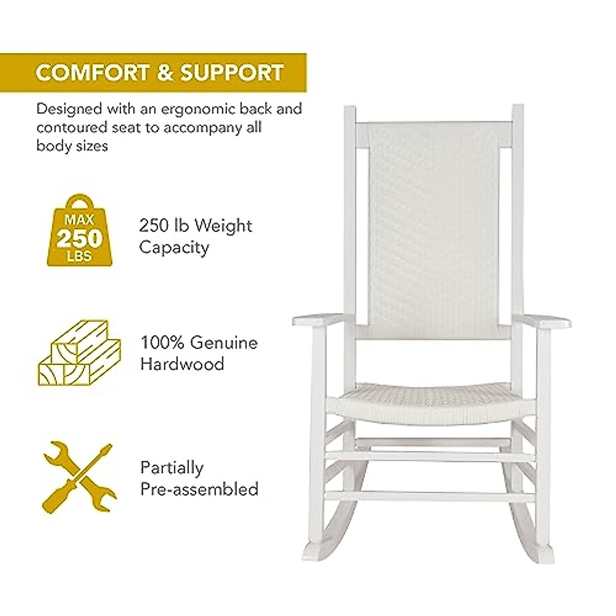Shine Company Hampton, Outdoor Rocker, Front Porch Rocking Chair, White