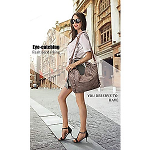 Women Tote Bag Handbags PU Leather Fashion Hobo Shoulder Bags with Adjustable Shoulder Strap, L,Khaki