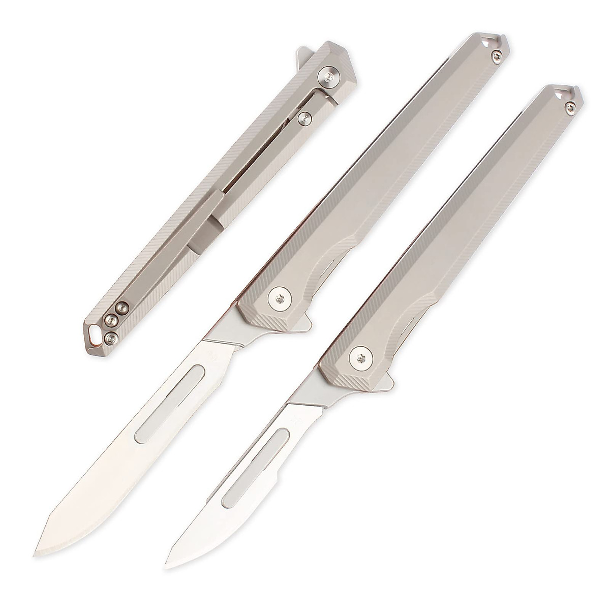 ainhue A42 Compact Slim Flipper Folding Pocket Scalpel Knife, 20pcs Replaceable Blades, 4.2 inches Slender Grey TC4 Titanium Handle Frame Lock Pocket Clip, Lanyard Hole for EDC Gentleman's Knife