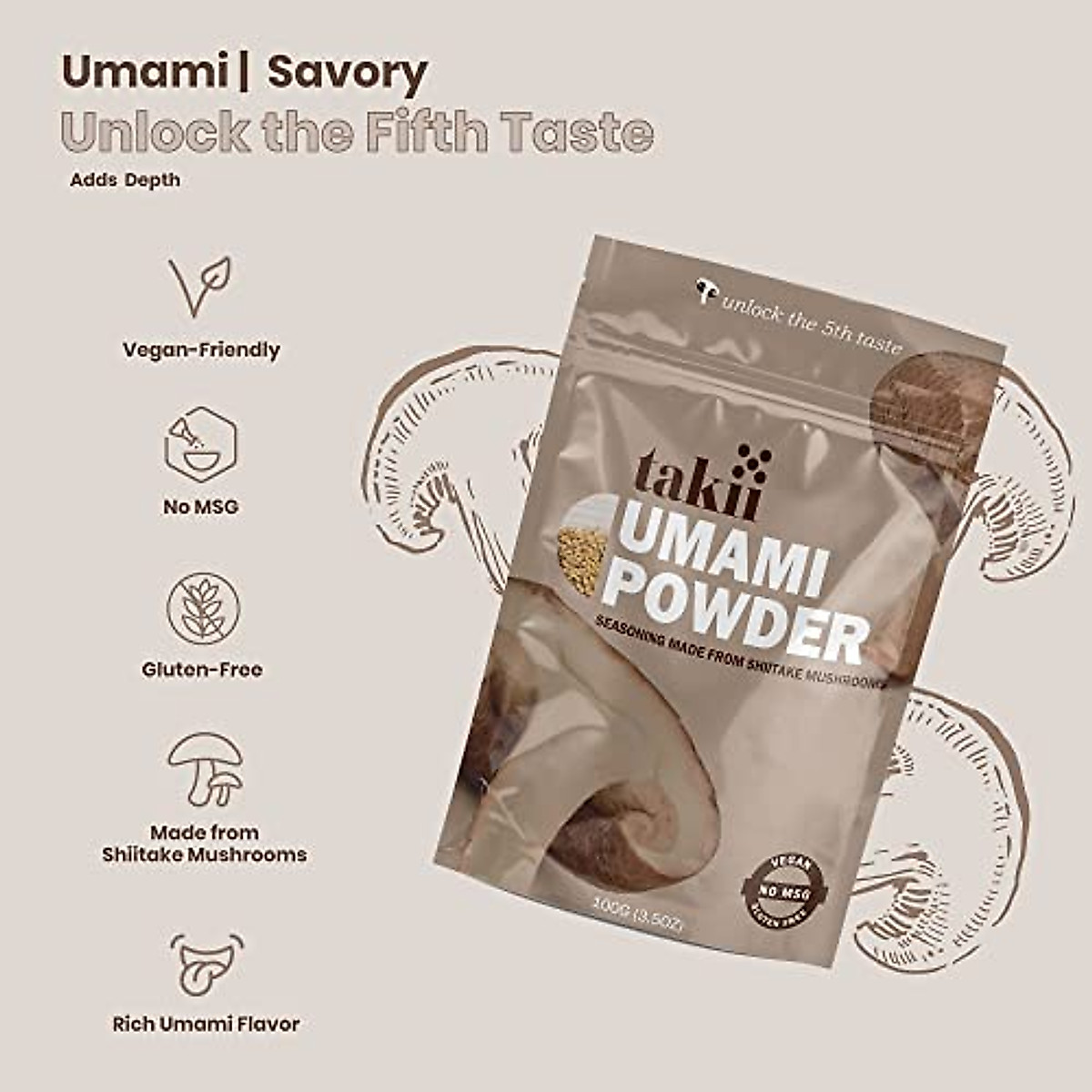 Takii Umami Powder, Made from Shiitake Mushrooms, Add Instant Flavor and Depth to All Your Favorite Dishes (1 Pack - 3.5 Ounce Pouch)
