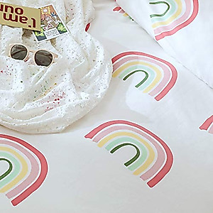 Children Cartoon Rainbow Duvet Cover Set Cotton 100 3 Piece Twin Toddler Bedding Sets for Girls Kids Baby Crib Quilt Cover, Twin