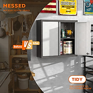 JAORD Metal Wall Cabinet, Garage Wall Cabinet, Small Storage Cabinet, Wall-Mounted with Lock Door,Garage Storage Cabinet with Adjustable Shelf for Office Home,Assembled Require