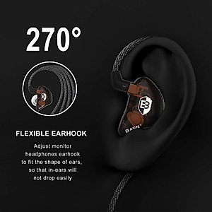 BASN Bsinger PRO in-Ear Monitors Hybrid Dynamic Dual Drivers Two Detachable MMCX Cables Musicians in-Ear Earbuds Headphones (Brown)