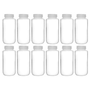 EISCO 12PK Reagent Bottles, 1000ml - Wide Mouth with Screw Cap - Polypropylene - Translucent Labs