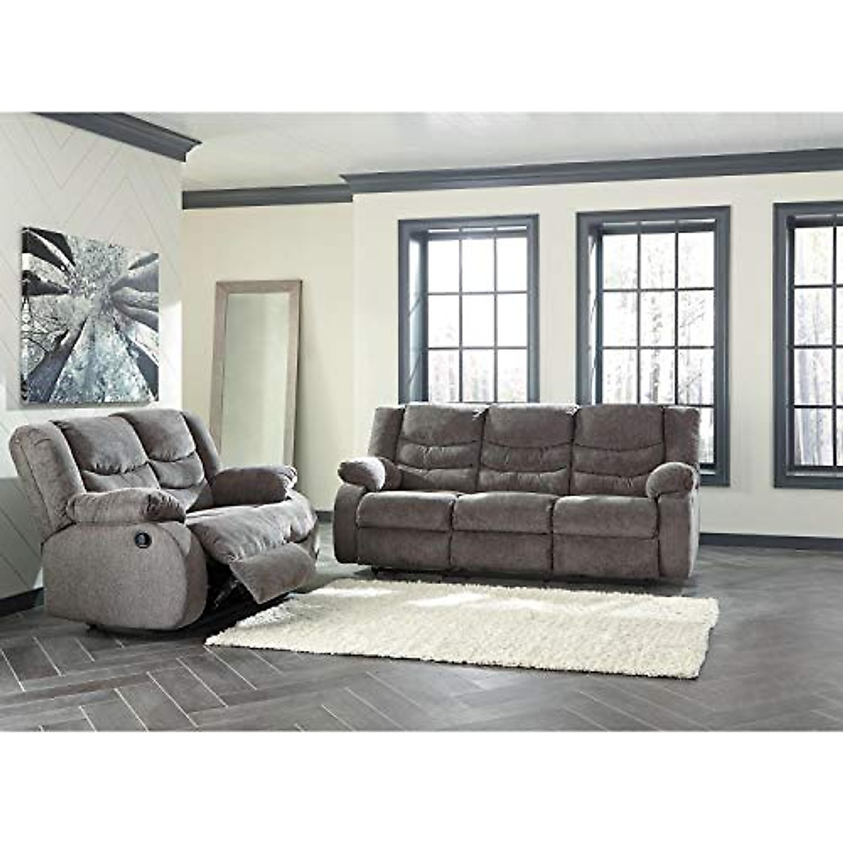 Signature Design by Ashley Tulen Modern Manual Pull Tab Reclining Sofa, Dark Gray