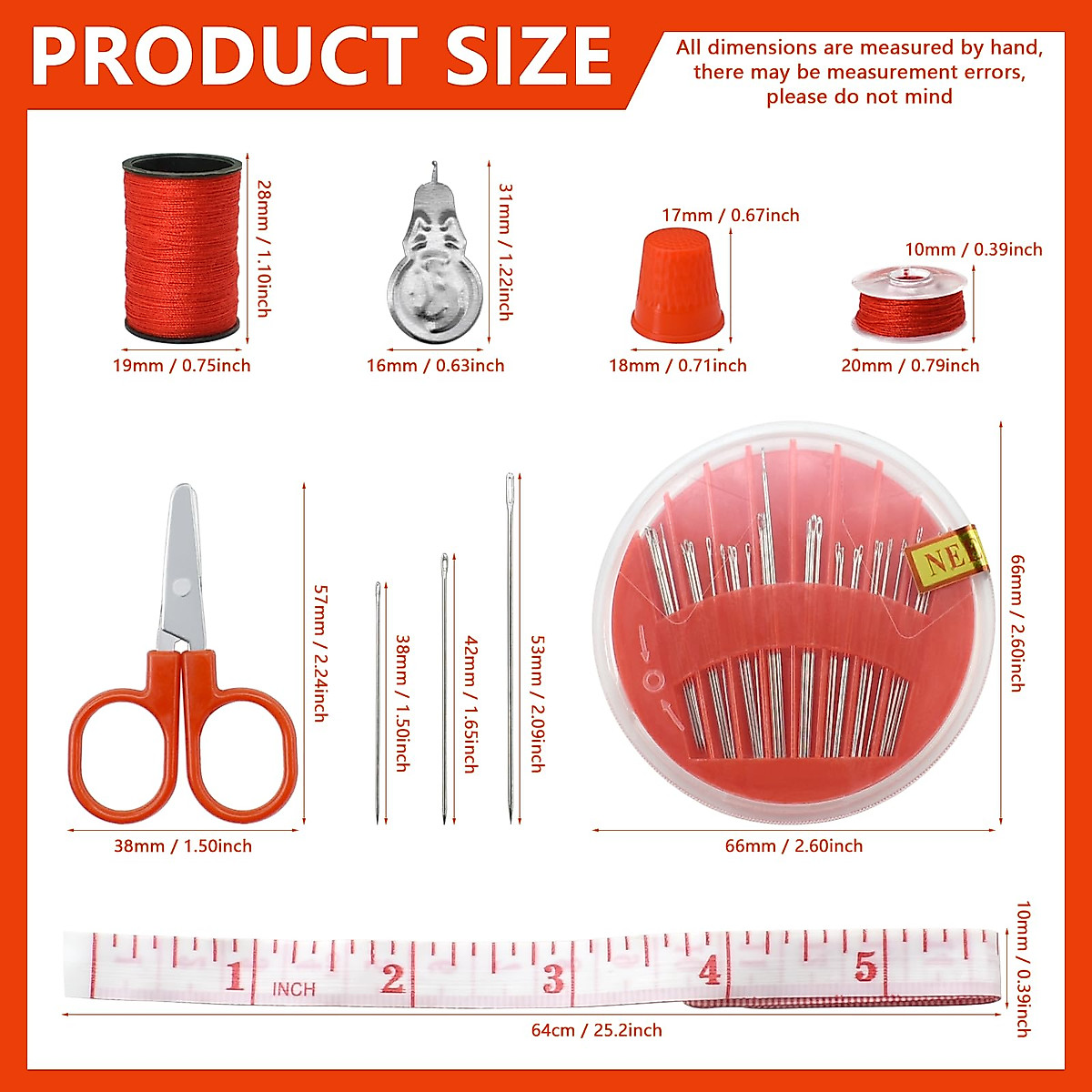 Renashed Sewing Kit with 100 Basic Sewing Accessories, 64 Spools of Thread Mini Sewing kit for Beginners,Traveller, Emergency, Whole Family to Mend and Repair