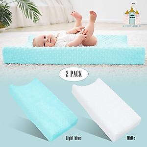 Cute Castle Changing Pad Cover - Ultra Soft Bean Dot Plush Changing Table Covers Breathable Baby Changing Pad Table Sheets for Boy and Girl (2 Pack White and Aquamarine)