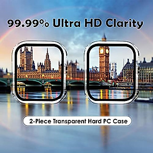 QHOHQ 2 Pack Hard PC Case Suitable for Apple Watch Series 8 45mm & Series 7 45mm with Tempered Glass Screen Protector, Full Coverage, Touch Sensitive, Ultra-Thin HD Bumper Protective Cover - Clear