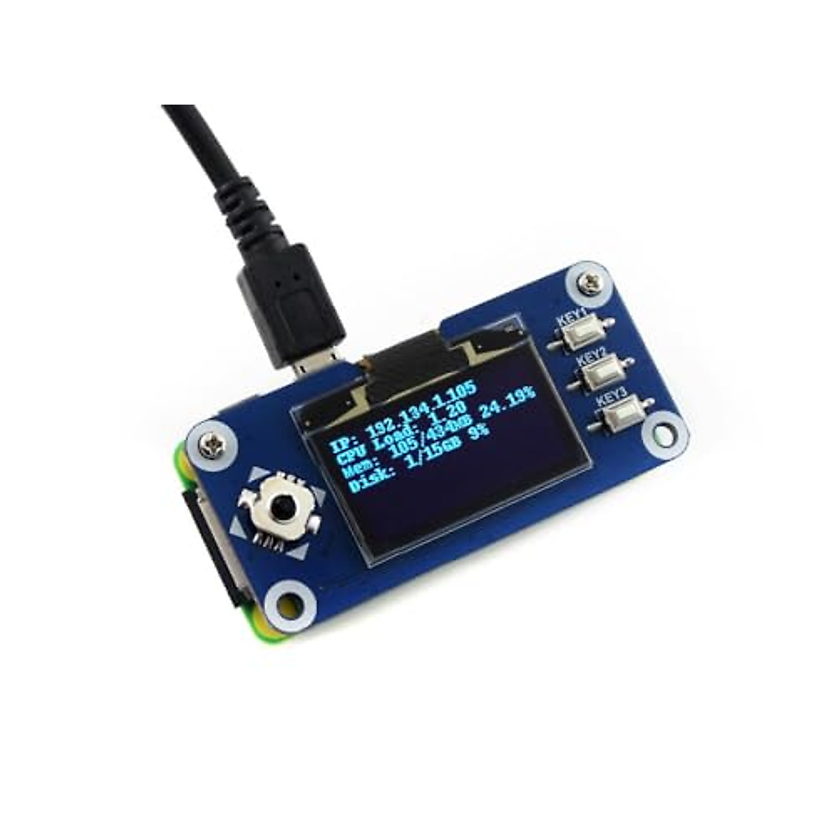 Waveshare 1.3inch OLED Display HAT for Raspberry Pi 128x64 Pixels with Embedded Controller Communicating via SPI or I2C Interface.