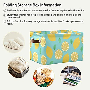 Kcldeci Fresh Lemon Storage Baskets Bins for Organizing, Foldable Sturdy Fabric Basket W/Handles, Large Decorative Storage Basket for Shelf Nursery Closet Toy Blanket