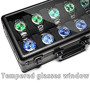RIGICASE 10 slots Aluminum watch case for men, Luxury watch display storage organizer box with clear window, matt black metal watch cabinet fit watches up to 55mm face