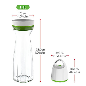 FOSA O2Go 1.2L (40oz) Vacuum Sealed Glass Jug with Lid, Glass Pitcher (Vacuum Pump not Included)