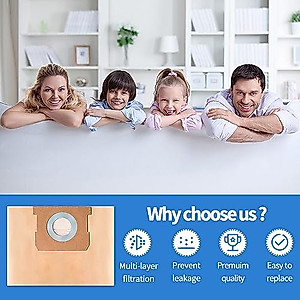 10 Pack Vacuum Filter Bags Replacement for Porter-Cable PCX18301-4B and Stanley SL18301-3B 4 Gallon Wet/Dry Vacuum, Replace Part 25-1238