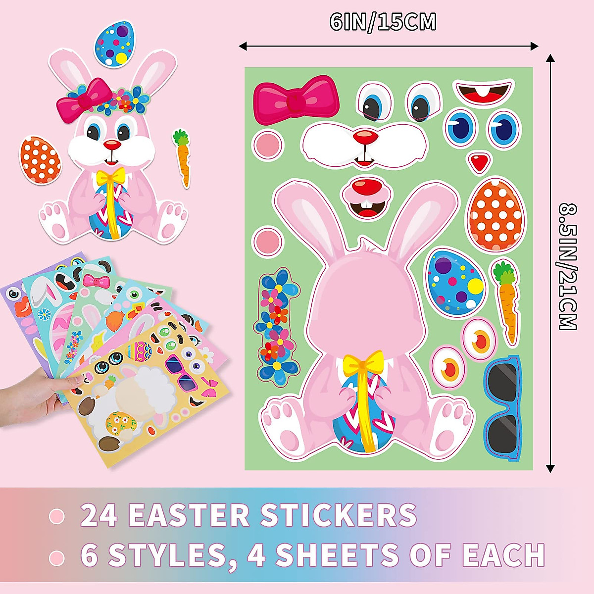 GonLei 24pcs Easter Stickers for Kid, Make-a-face Easter Stickers for Child Easter Egg Farm Animal Rabbit Chicks Sheeps DIY Sticker for Crafts Family Schools Classroom Activities Party Favor Supplies