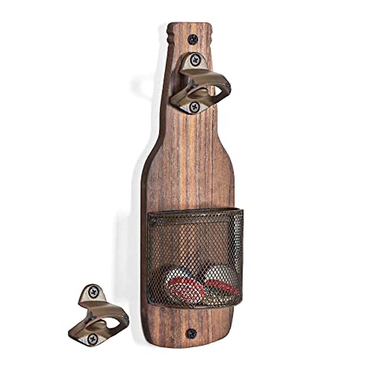SODUKU Vintage Wooden Wall Mounted Bottle Opener with Cap Catcher for Beer Lovers