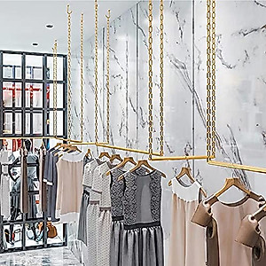 MDEPYCO 2 Pcs Height Adjustable Metal Chain Clothing Hanging Racks,Creative Commercial Wedding Dress Display Shelf,Retail Store Metal Garment Rack,Ceiling Mount Clothes Storage Hanger (Gold, 24" L)