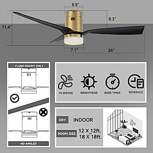 SMAAIR 52 Inch Black Smart Ceiling Fan with Lights and 10-speed DC Motor with Remote Control, Wifi Flush Mount Ceiling Fan App Control Works with Alexa/Google Assistant/SiriShortcut (Bronze/Black)