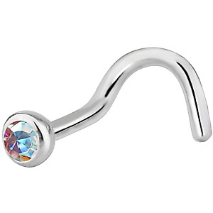 Forbidden Body Jewelry 18g Surgical Steel Press Fit Aurora Borealis 2.5mm CZ Crystal Nose Screw