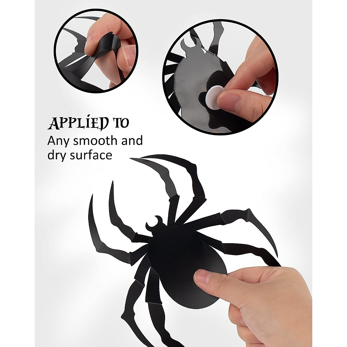Coogam 60 PCS Halloween 3D Spiders Decoration, Scary Realistic Black Spider Sticker DIY Windows Wall Decal for Home Decor Bathroom Indoor Hallowmas Party Supplies