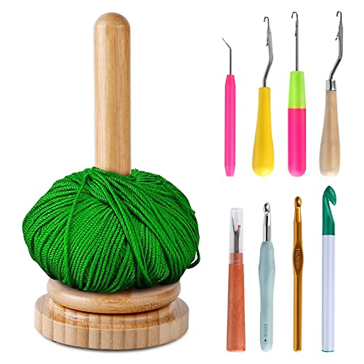 Joyeee Wooden Yarn Spool Holder, Classic Thread Spool Storage Rack Spinning Ball Winder, Yarn Dispenser with Twirling Mechanism for Bobbin Sewing Crocheting Knitting Embroidery-Prevent Yarn Tangling#4