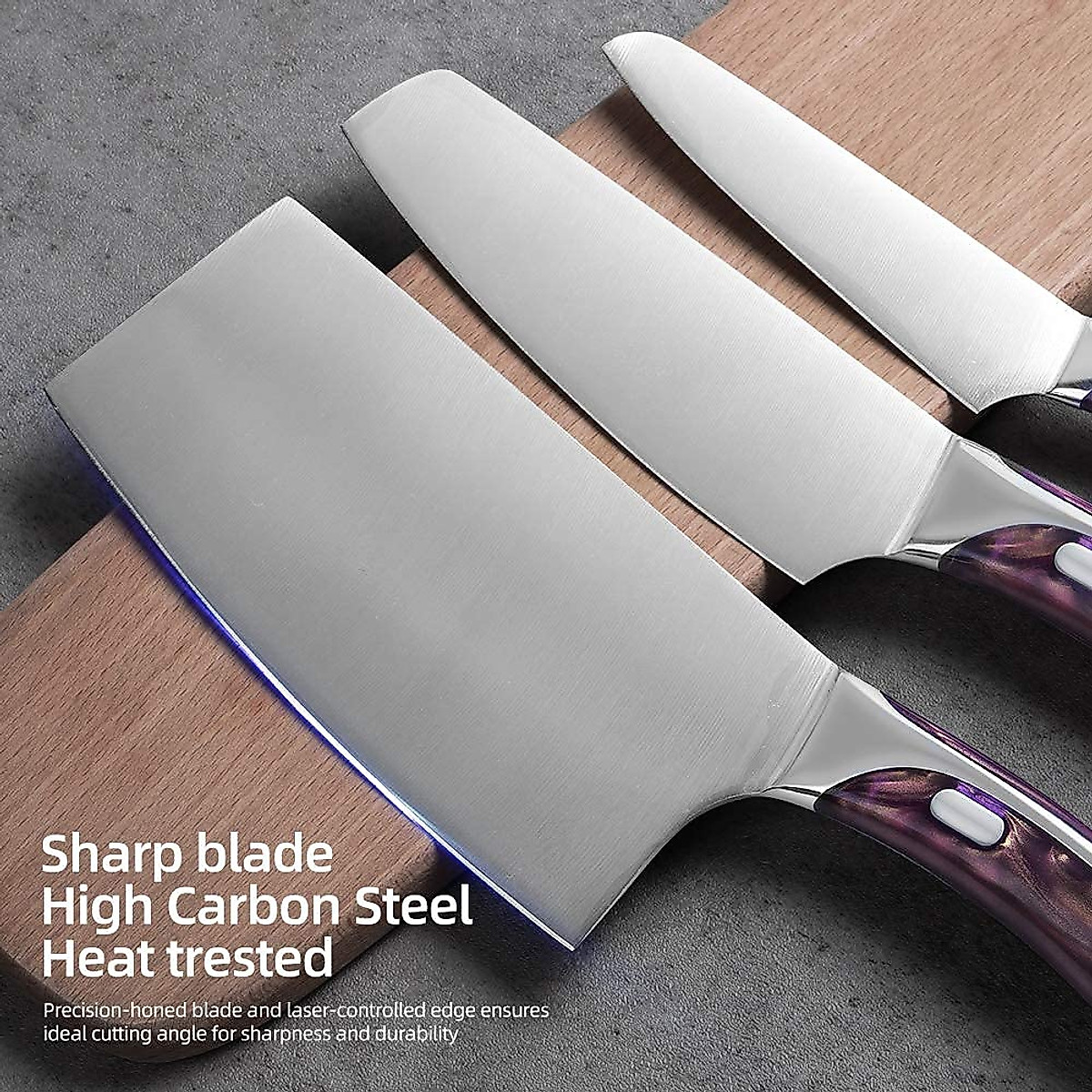 Full Tang Butcher Knife, Handmade Forged Kitchen Chef Knife, High Carbon Clad Steel Butcher Cleaver (3PCS Set)