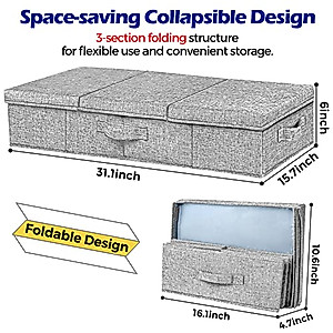 Under Bed Storage, 2 Pack Large Underbed Storage Containers with Lids, Foldable Under Bed Clothes Storage Bins with Handle, Under Bed Storage Organizer Box for Clothes Blankets Shoes Pillows (Grey)