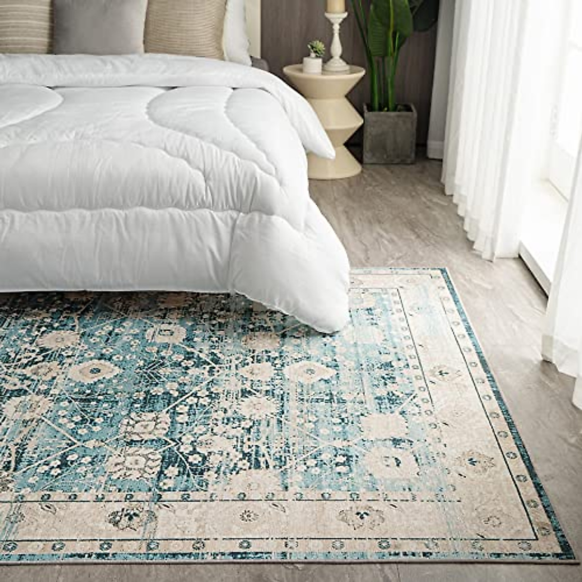 Syalife Washable Rug Vintage Area Rugs, 5'x 7' Living Room Rug with Non Slip Backing, Ultra-Thin Medallion Distressed Non-Shedding Rug, Vintage Floor Mat Indoor Rug USI001-57FG04GR