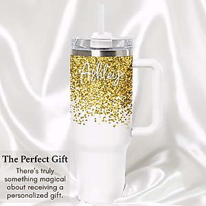 Personalized 40 oz Tumbler With Handle And Straw Lid Glitter - Dishwasher Safe Stainless Steel Insulated Travel Mug - Custom Name Tumbler Gift For Women Mom Friend Teacher Nurse Her Birthday Christmas