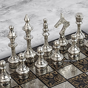 Luxury & Decorative Premium Chess Board Game Set | 12 x 12 Inches | Black & Silver | Collectible & Handmade Chess Set for Professionals & Adult for Tournament/for Gifting by INDUS LIVING