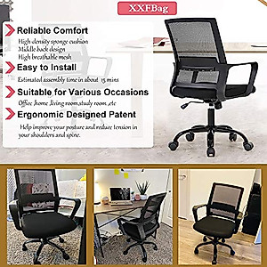 Office Chair Ergonomic Desk Chair, Mid Back Mesh Computer Chair- Executive Office Chair Rolling Swivel Adjustable Stool,Modern Task Chair with Armrests Lumbar Support Wheels for Woman Girls,Black