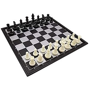 12.5" Magnetic Chess Set with Folding Chess Board Outdoor Travel Portable Chess Set for Adults and Kids, Black & White Color