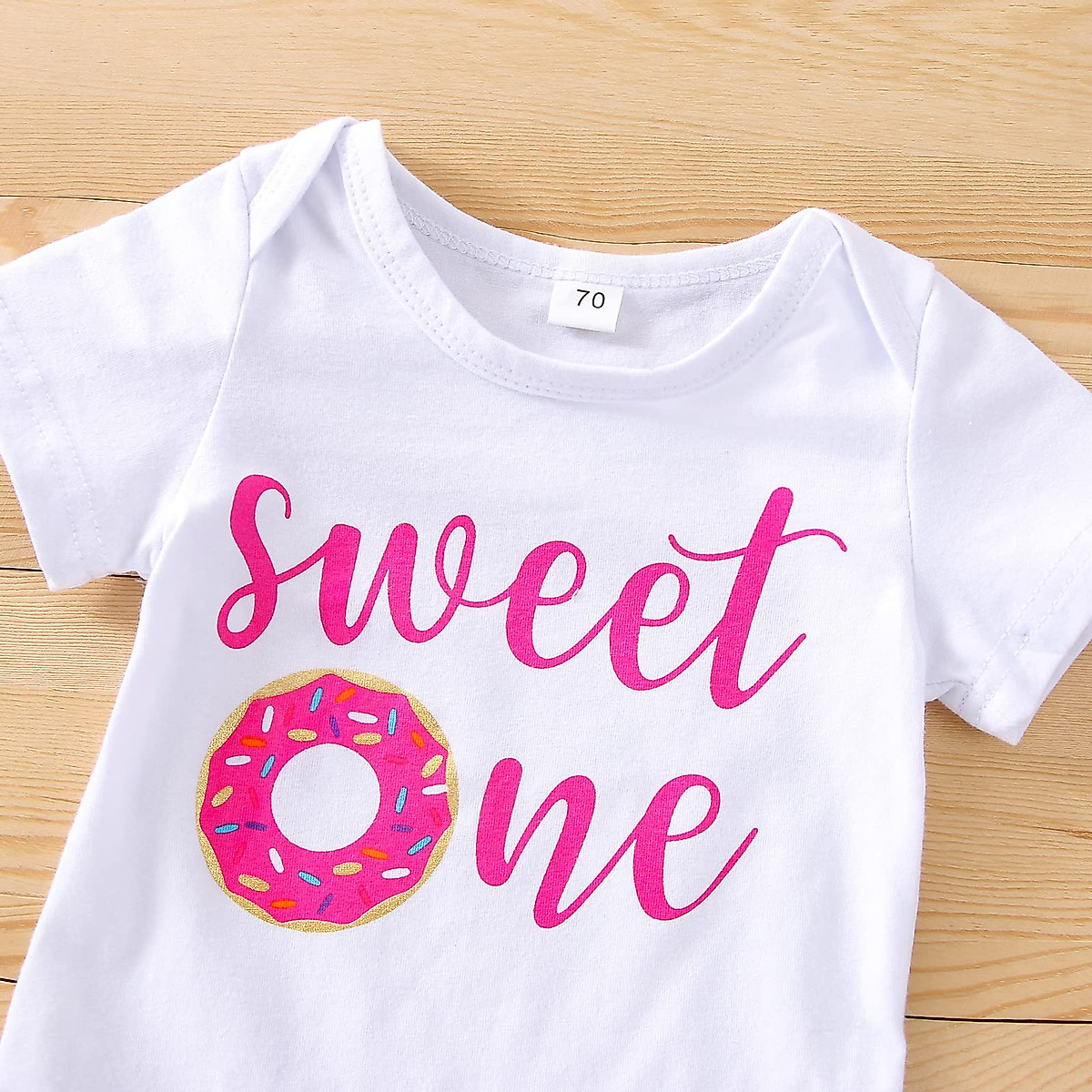 Lamuusaa Toddler Baby Girls Birthday Outfits Sweet One/Two Sweet Romper Shirts Doughnut Shorts/Flared Pants Headband Set