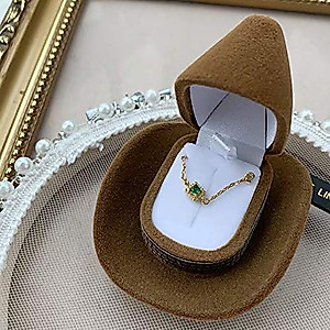 lemonadeus Cowboy Hat Shape Rings Box Velvet Brown Jewelry Display Storage Case Rings Holder