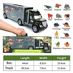 KIDS REPUBLIC, Official Dinosaur Truck Carrier – 6 Toy Dinosaurs Play set -– 6 Wild Animals -Dinosaur Stickers Dinosaur Toys Set for Toddler – Monster Trucks for Boys for 3, 4, 5, 6, 7 Years Old