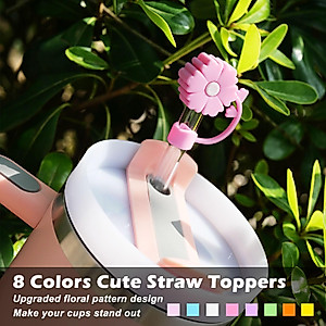 8Pcs Straw Toppers Compatible with Stanley 30 40 oz, Cute Flower Silicone Straw Covers Cap, 10mm Drinking Straw Tip Covers Fit for Stanley Cups Accessories