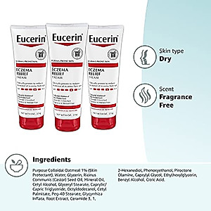 Eucerin Eczema Relief Cream - Full Body Lotion for Eczema-Prone Skin - 8 Ounce (Pack of 3)