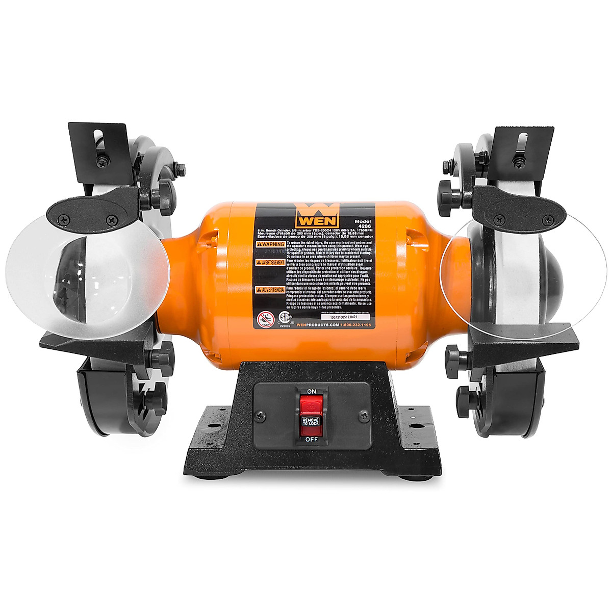WEN BG4286 3-Amp 8-Inch Slow Speed Bench Grinder, Orange,black