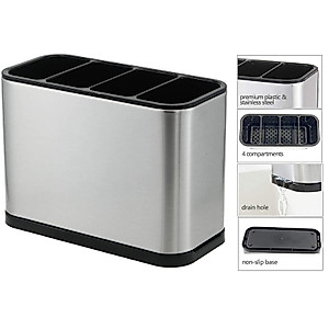 KESOL Kitchen Utensil Holder, Stainless Steel Utensil Drying Rack Flatware Holder Sinkware Caddy Countertop Organizer with 4 Divided Compartments, Rust Proof