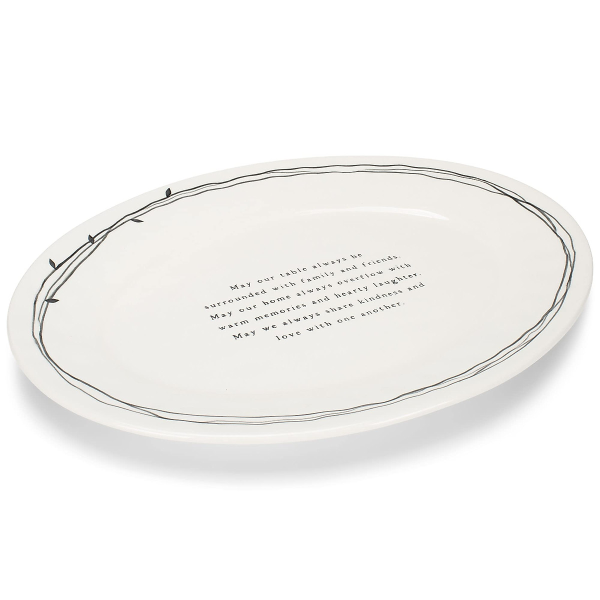 DEMDACO Family Blessings Black and White 17 x 13 Glossy Ceramic Stoneware Platter