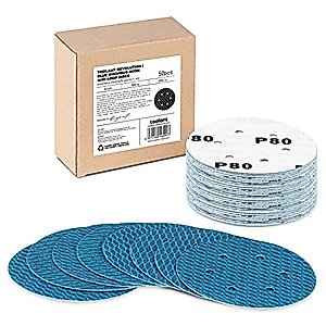 Diamond Shape 6 Inch 80 Grit Sanding Disc, Revolutionary Patent 6 Hole Hook and Loop Sanding Discs for Random Disc Sanders & Orbital Sanders (50Pack) by toolant