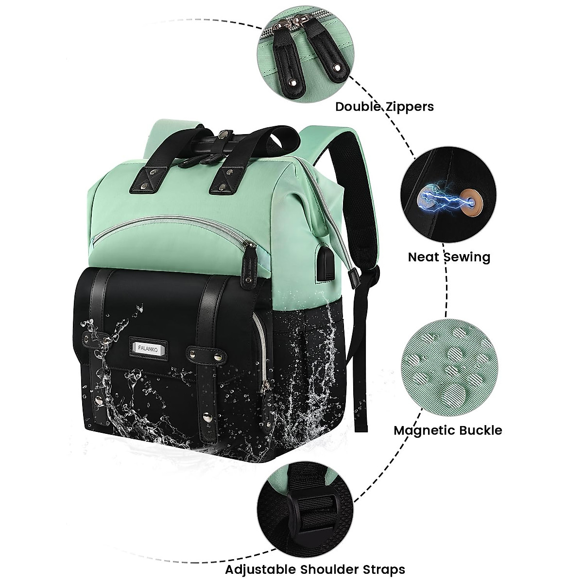 Laptop Backpack for Women, 15.6 Inch Computer Backpack Doctor Teacher Work Purse Bookbag, Wide Top Open College School Water Resistant Travel Casual Shoulder Bag with USB Charging Port RFID Anti Theft