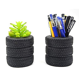MONMOB Tire Shaped Planter Pencil Holder Pen Holder for Desk Home Office Accessories Organizer Succulent Cactus Planter Pot (Pack of 2)