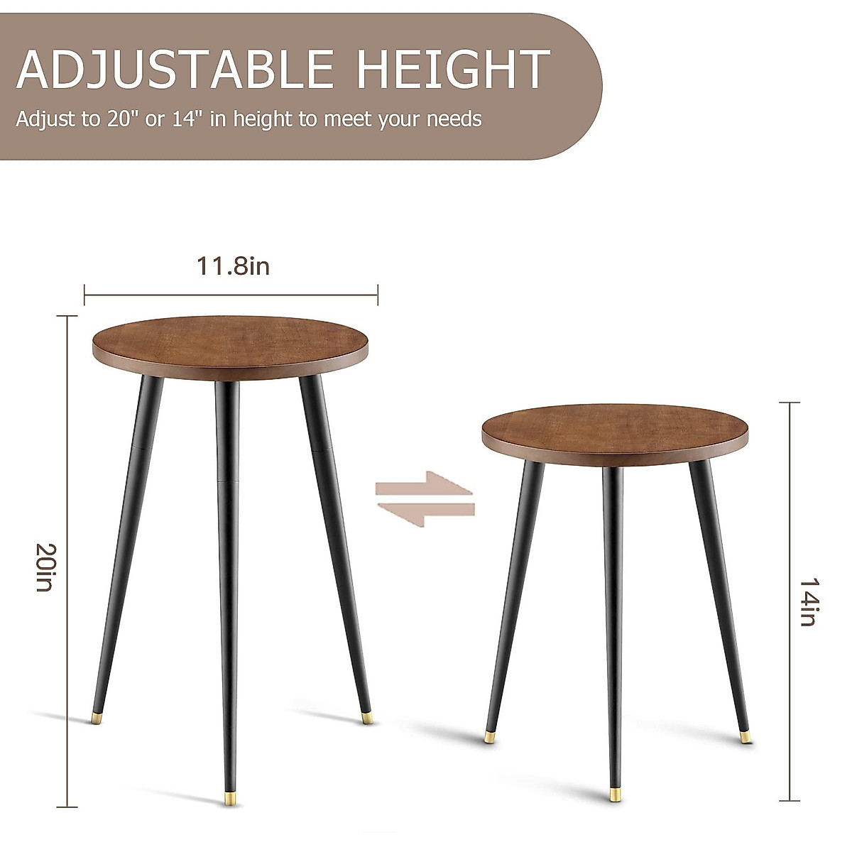 KINNARY Tall Plant Stand Indoor, Mid Century Wood Plant Stand Plant Table for Flower Pots, Heavy Duty Metal Plant Holder, Modern Home Decor Small Round Side End Table (11.8"x20")