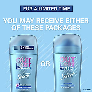 Secret Outlast Invisible Solid Antiperspirant Deodorant for Women, Completely Clean, 2.6 oz - 3 Pack
