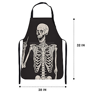 Britimes Apron Home Kitchen Cooking Baking Gardening for Women Men with Pockets Skeleton Rock Skull Halloween Happy 32x28 inch
